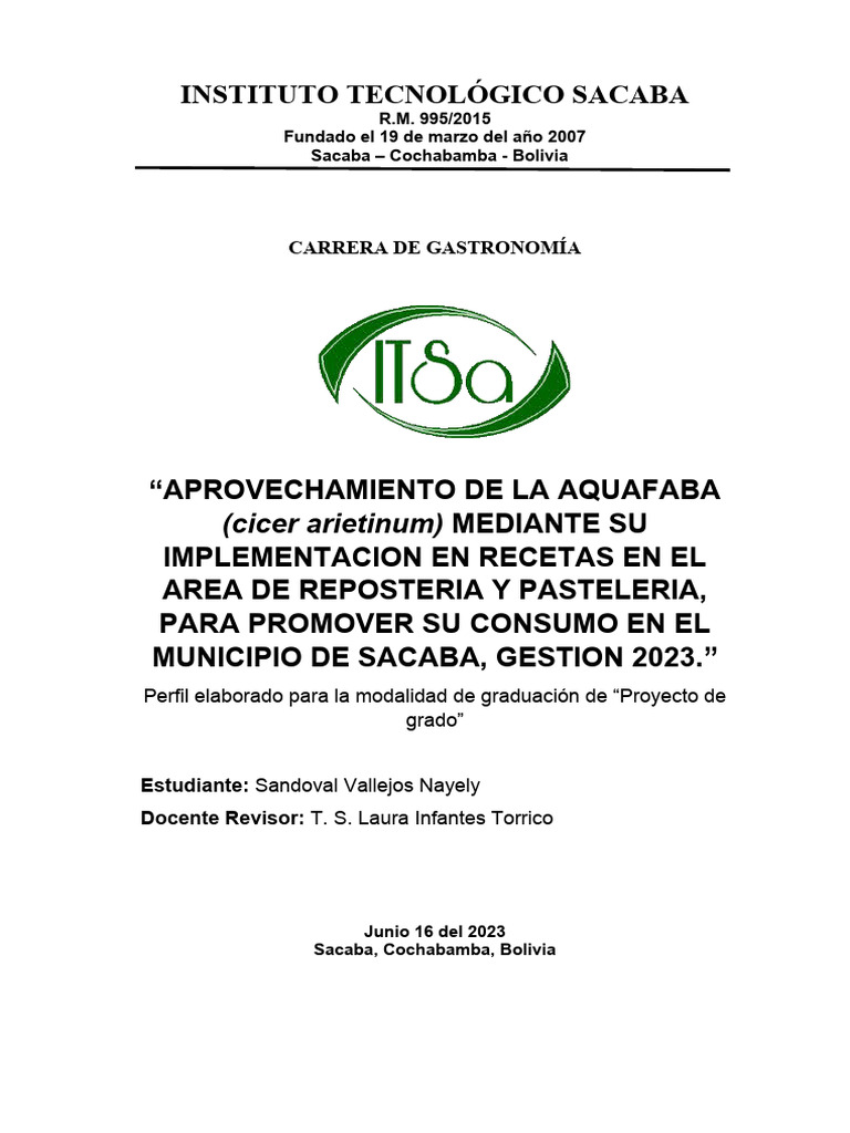 Ejemplo Perfil de Proyecto | PDF | Alimentos