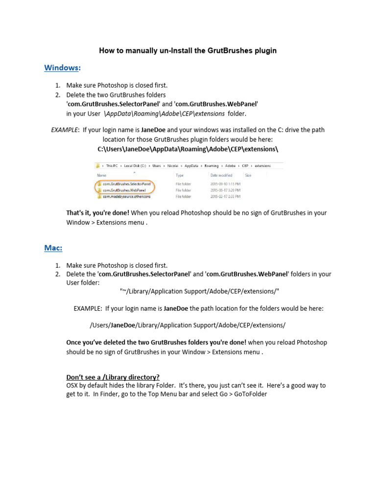 GrutBrushes-Plugin-Guide-03-Un-Installing | PDF | Directory (Computing) | Computer File
