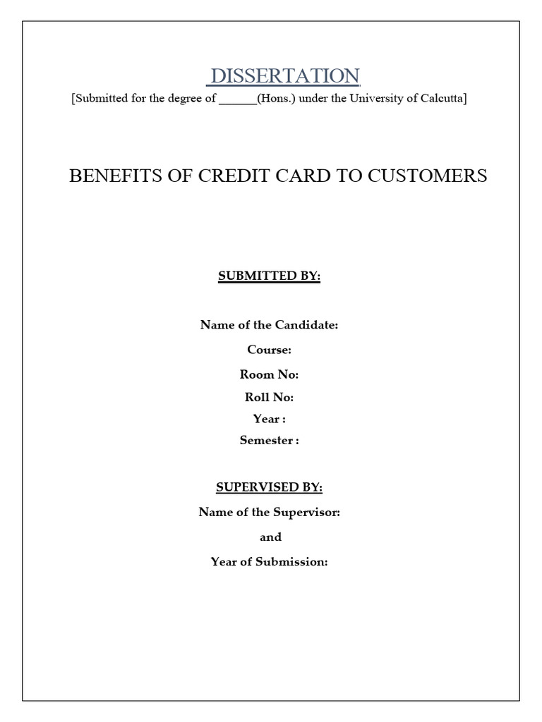 DISSERTATION - 5 Benifits of Credit Card To Customers | PDF | Credit ...