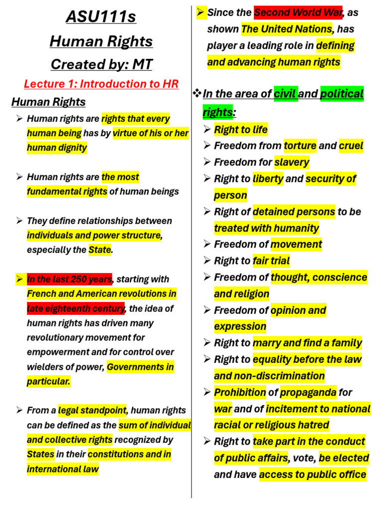 Human Rights Final Revision by MT | PDF | Human Rights | Employment