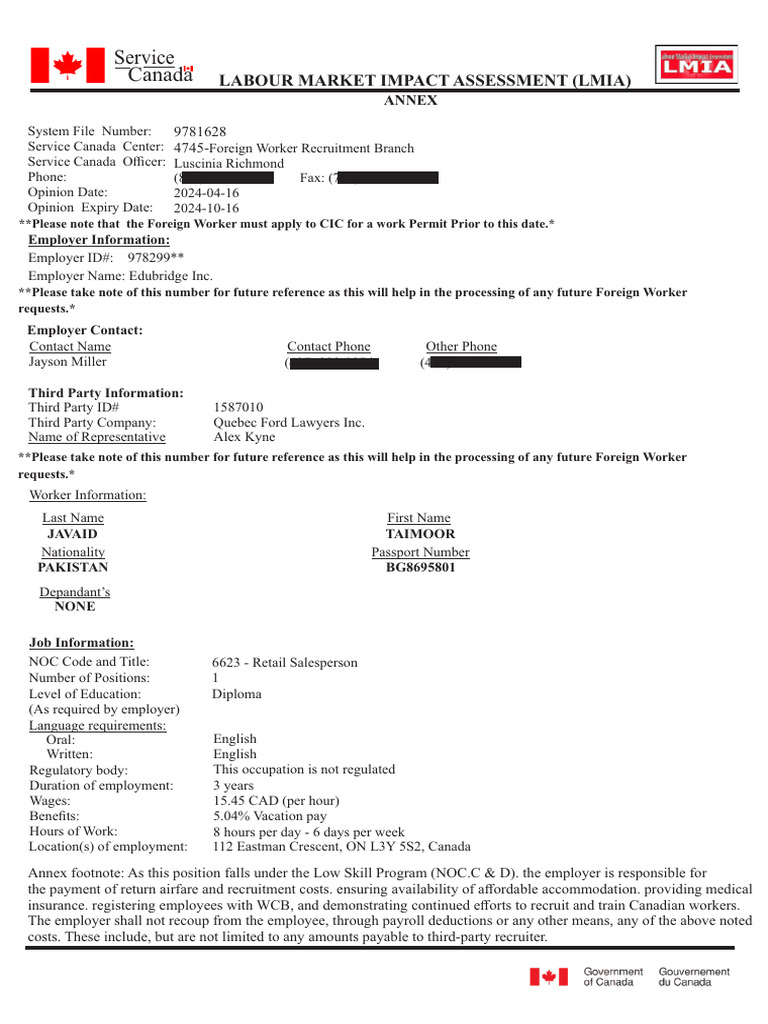 LMIA | PDF | Employment | Foreign Worker