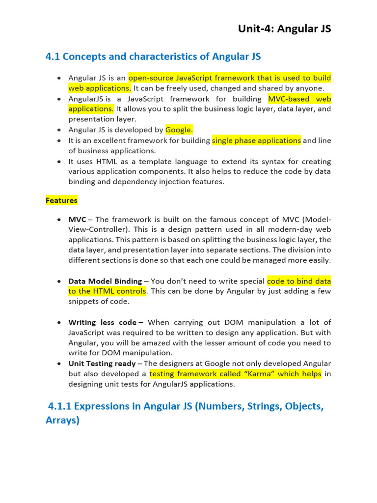 Unit 4 | PDF | Angular Js | Model–View–Controller
