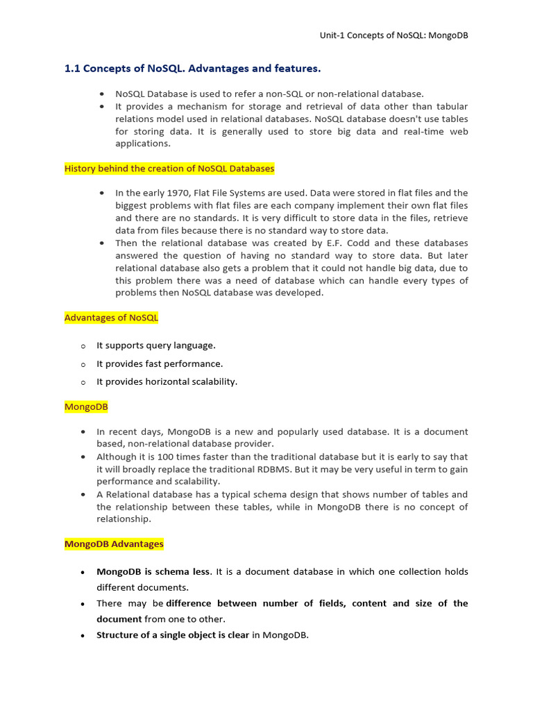 Unit 1 | PDF | No Sql | Relational Database