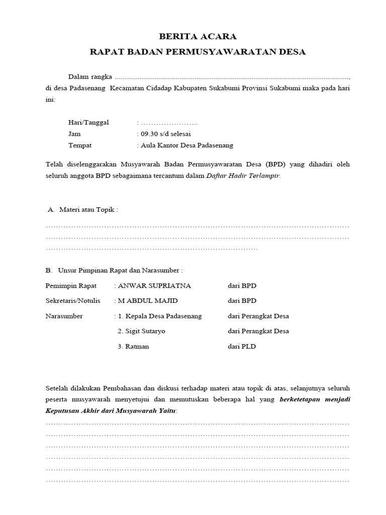 Berita Acara Note Rapat | PDF