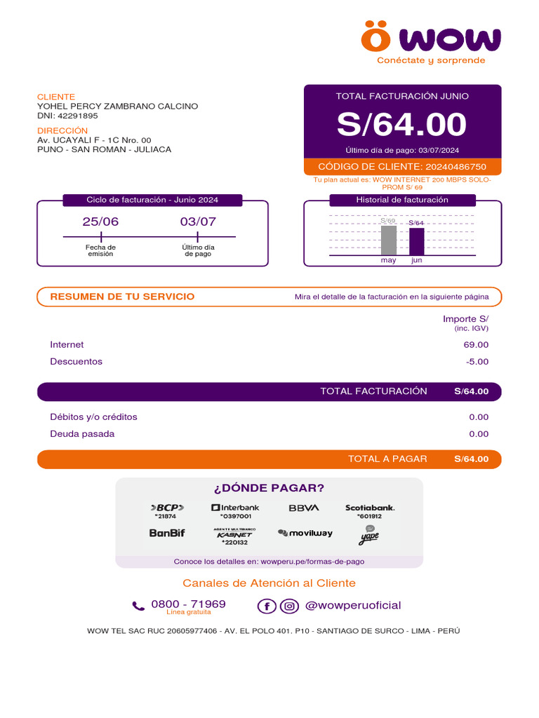 Total Facturación Junio: Resumen de Tu Servicio | PDF