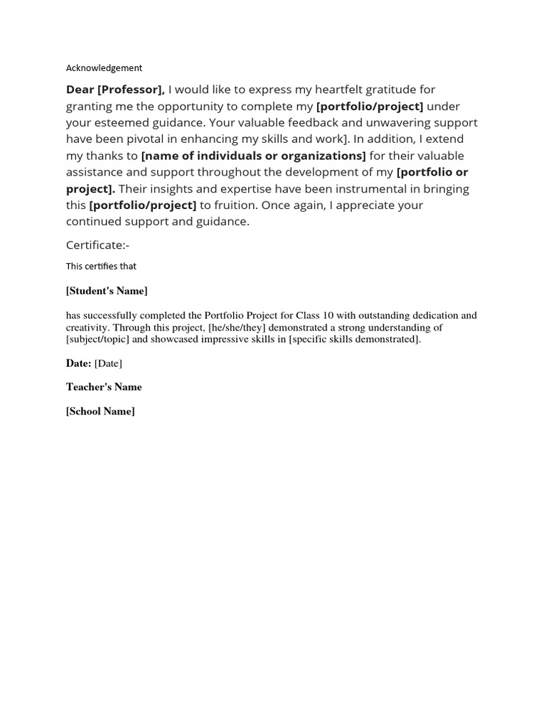Class 10 Portfolio Project Acknowledgement | PDF | Career & Growth
