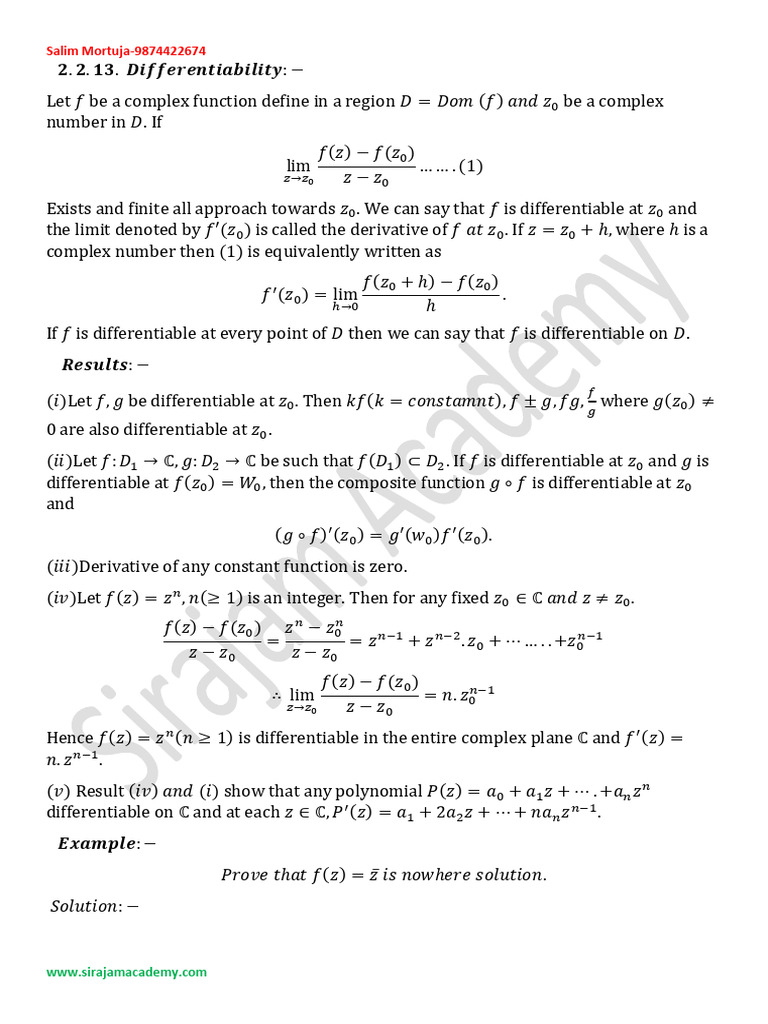 Ch-3 Complex Analysis | PDF | Complex Number | Function (Mathematics)