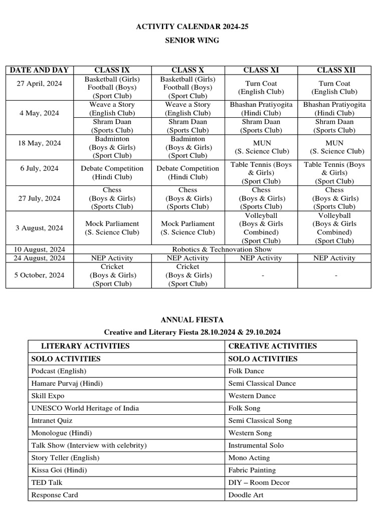 ACTIVITY SCHEDULE SW | PDF