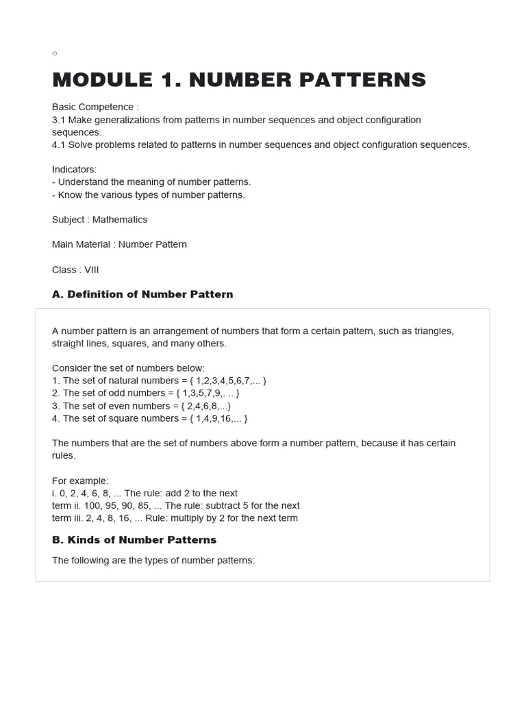 MODUL 1 POLA BILANGAN Indonesia | PDF | Numbers | Sequence