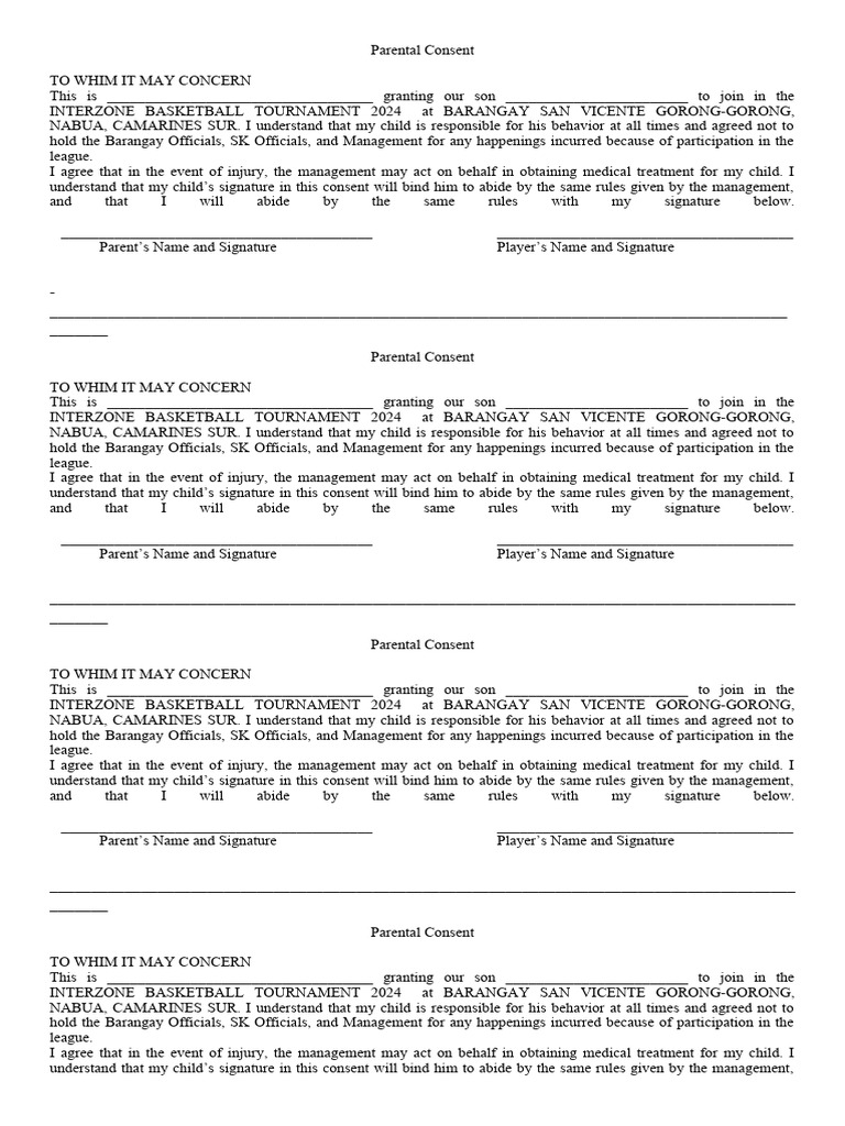 Basketball Tournament Consent Form | PDF | Consent | Social Psychology
