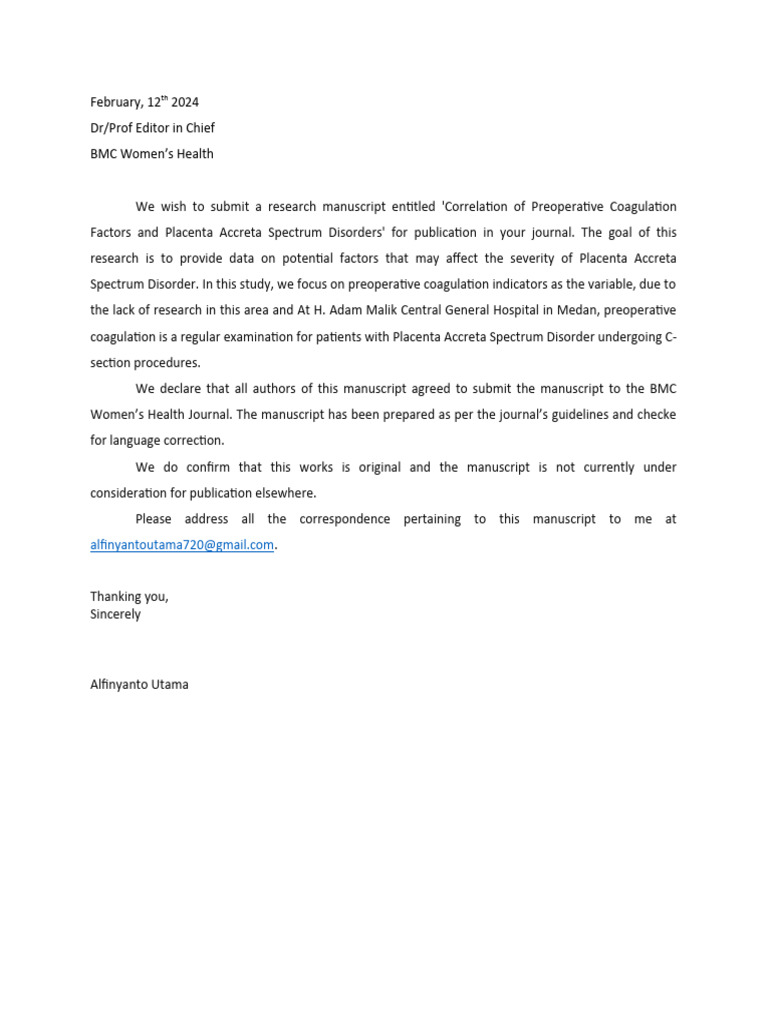 Cover Letter for Springer | PDF