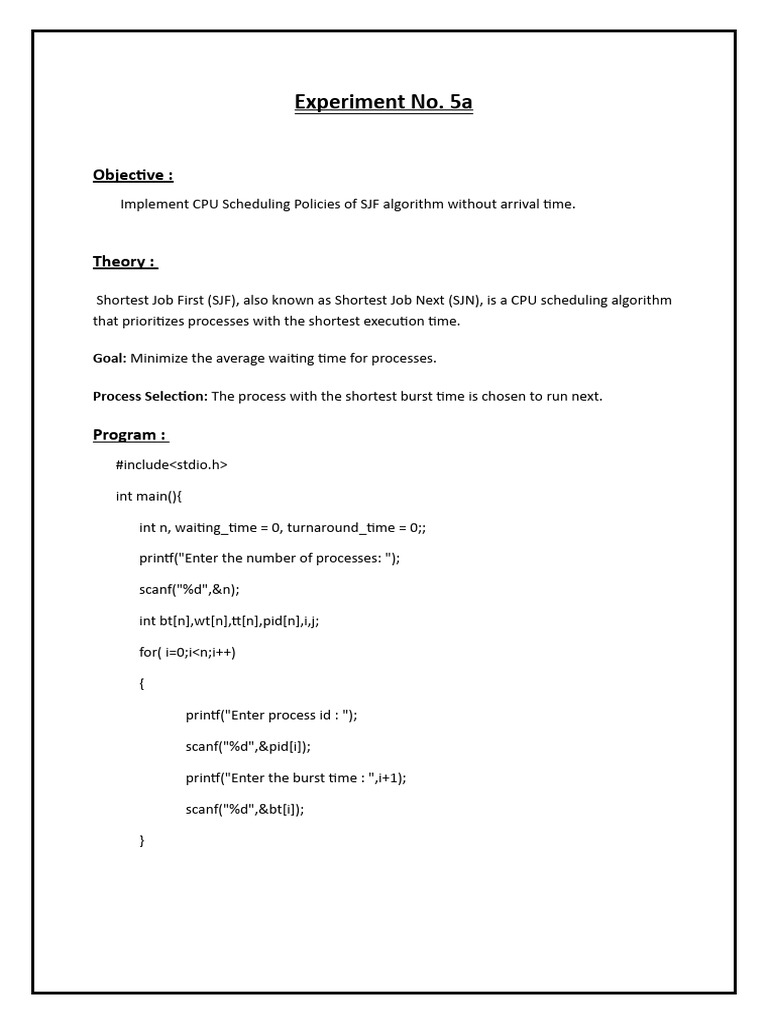 SJF CPU Scheduling Without Arrival | PDF