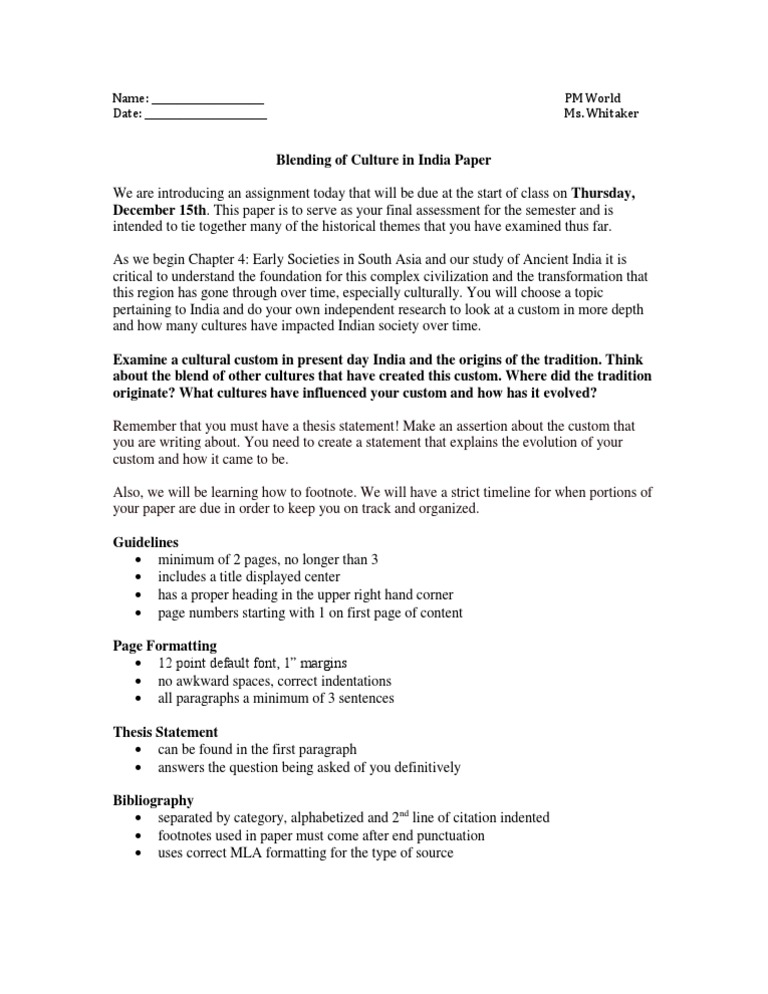 Indian Cultural Assignment | PDF