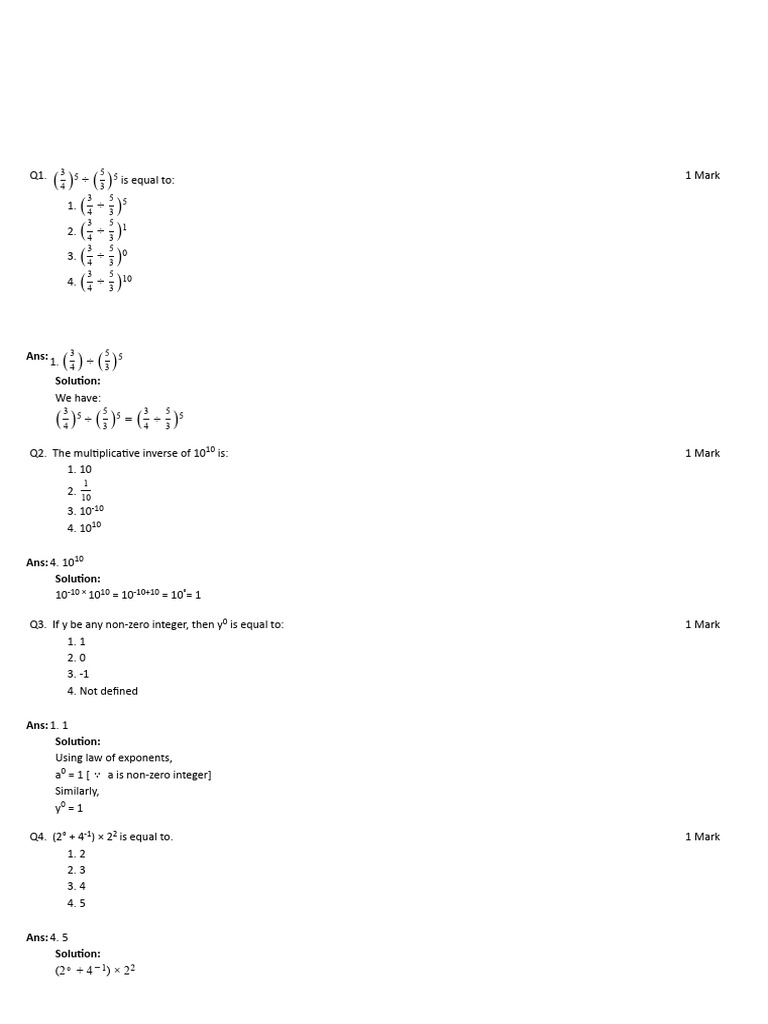 EXPONENTS AND POWERS Que.. 210 | PDF | Exponentiation | Mathematical Notation