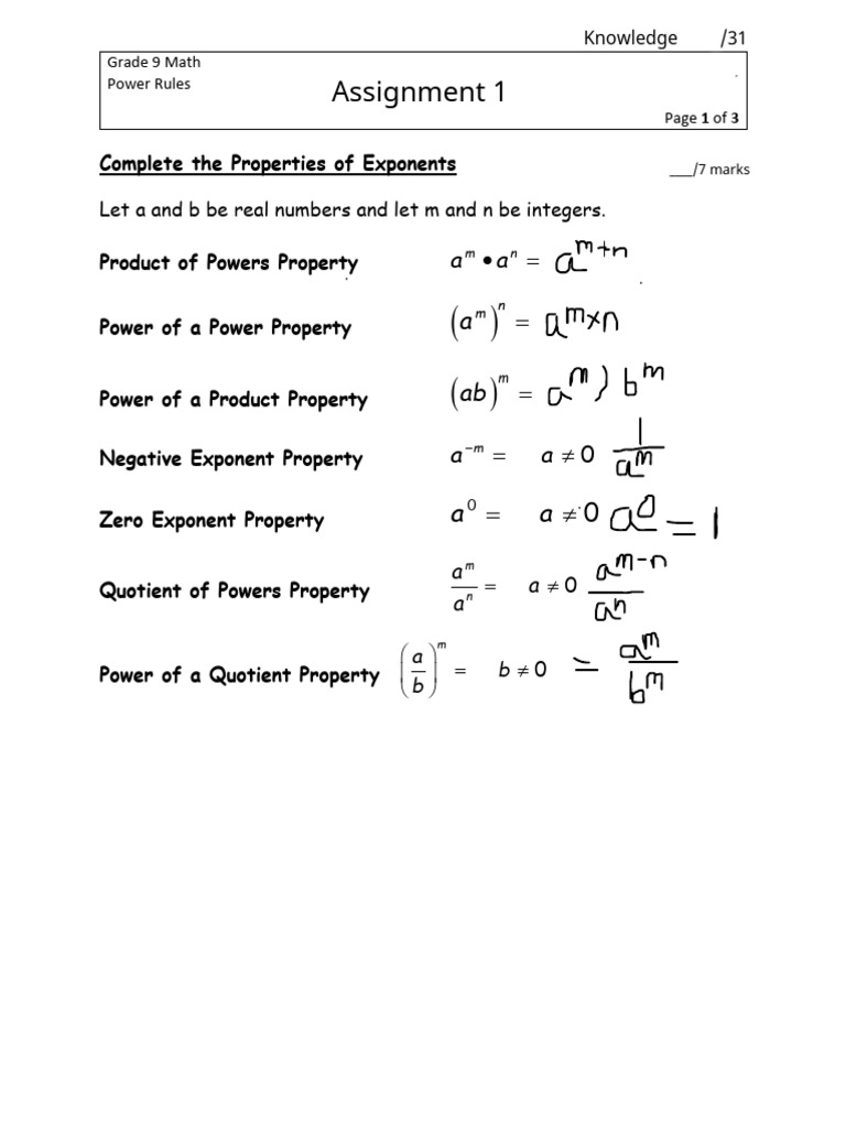 GR 9 Math - Assignment1-Power Rulesz | PDF | Exponentiation ...