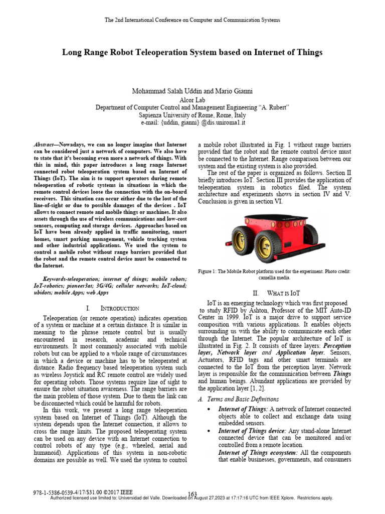 Long Range Robot Teleoperation System Based On Internet of Things | PDF ...