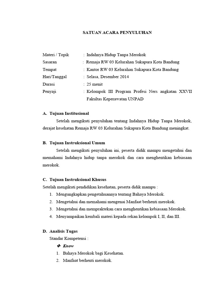 Satuan Acara Pengajaran Rokok | PDF | Sains & Matematika