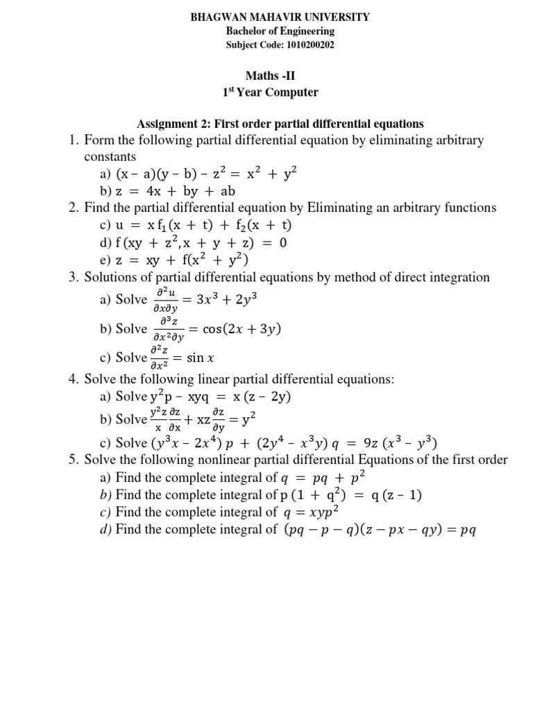 1010200202.maths 2.assignment 2 (Pde) | PDF