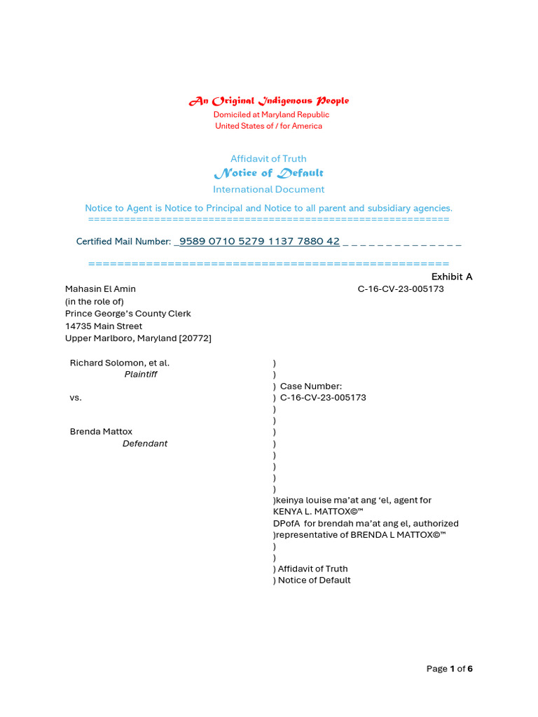Notice of Default of Sub Trustee at PGC STATE of MARYLAND 7 7 2024 ...