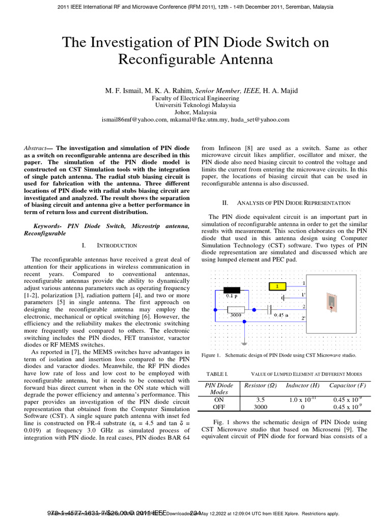 The Investigation of PIN Diode Switch On Reconfigurable Antenna | PDF ...