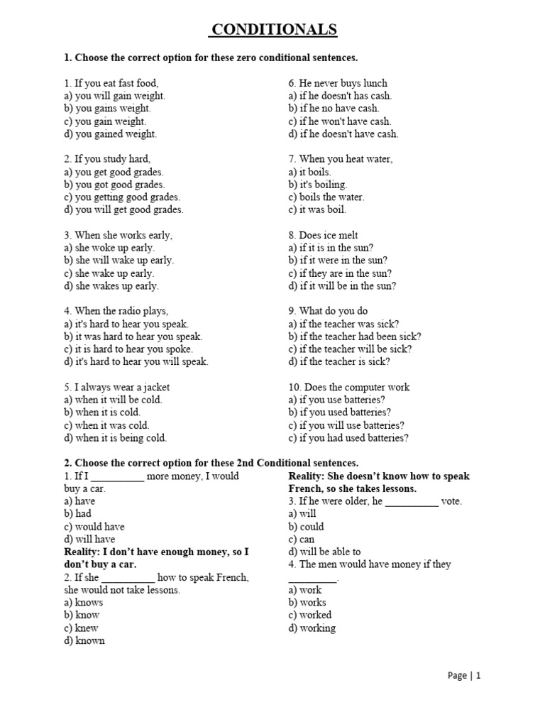 2 Conditionals Exercise | PDF
