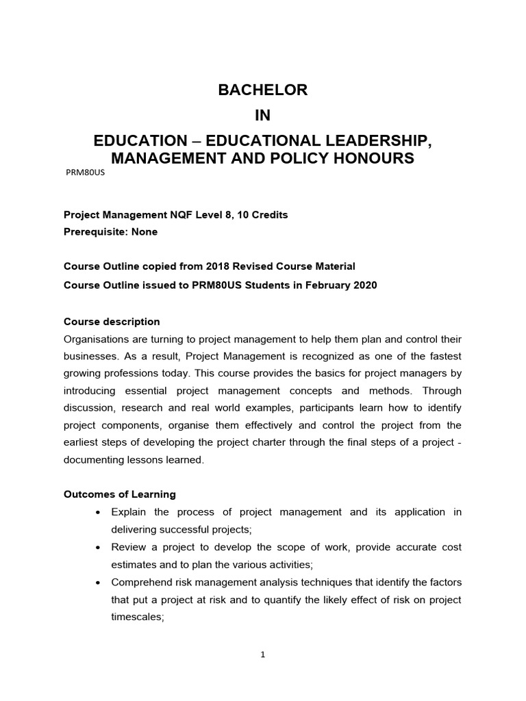 Course Outline 2020 For Project Management PRM80US | PDF | Project ...