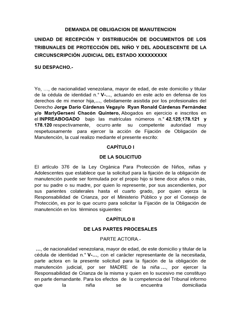 Demanda de Obligacion de Manutencion 2222222222 | PDF | Caso de ley ...