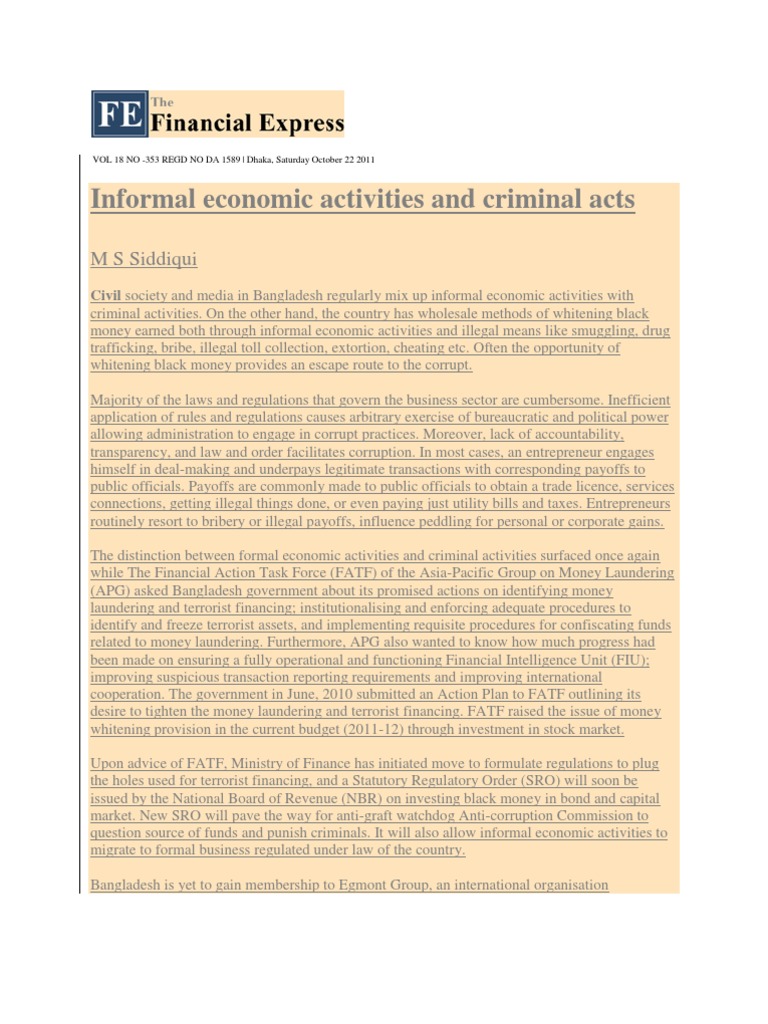 Informal Economic Activities and Criminal Acts: M S Siddiqui | PDF ...