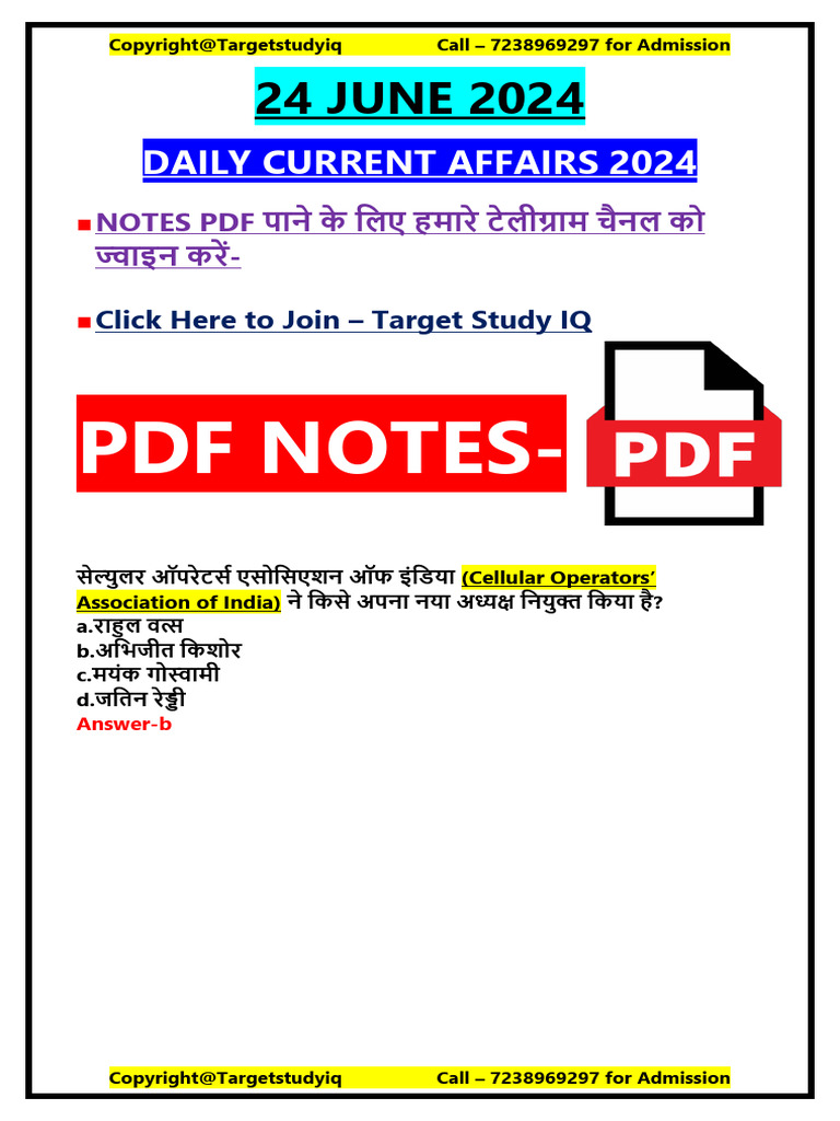 24 June Daily Current Affairs 2024 by Target Study Iq | PDF
