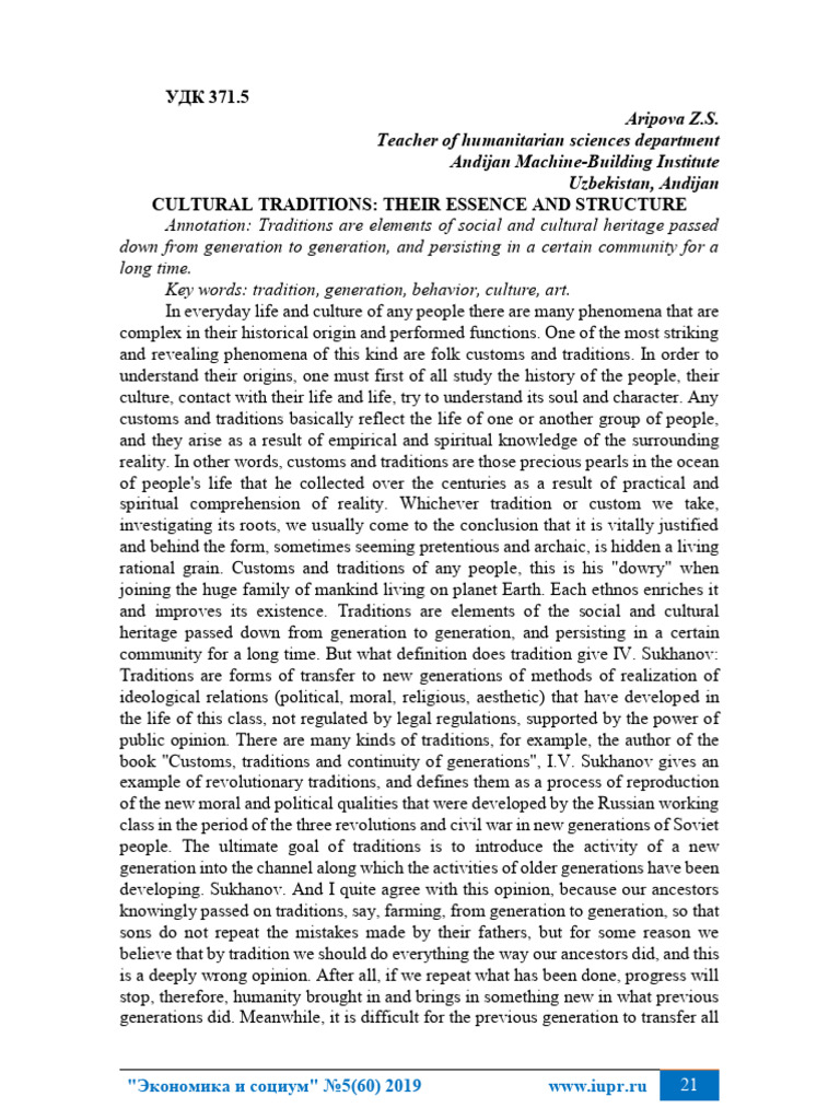 Cultural Traditions Their Essence and Structure | PDF | Traditions | Habits