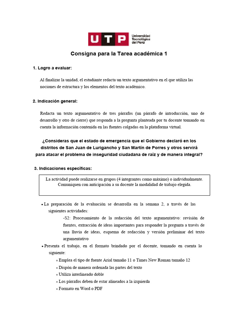 2 - Consigna - Ta1 - Inseguridad y Estado de Emergencia | PDF | Puntuación | Estado (política)