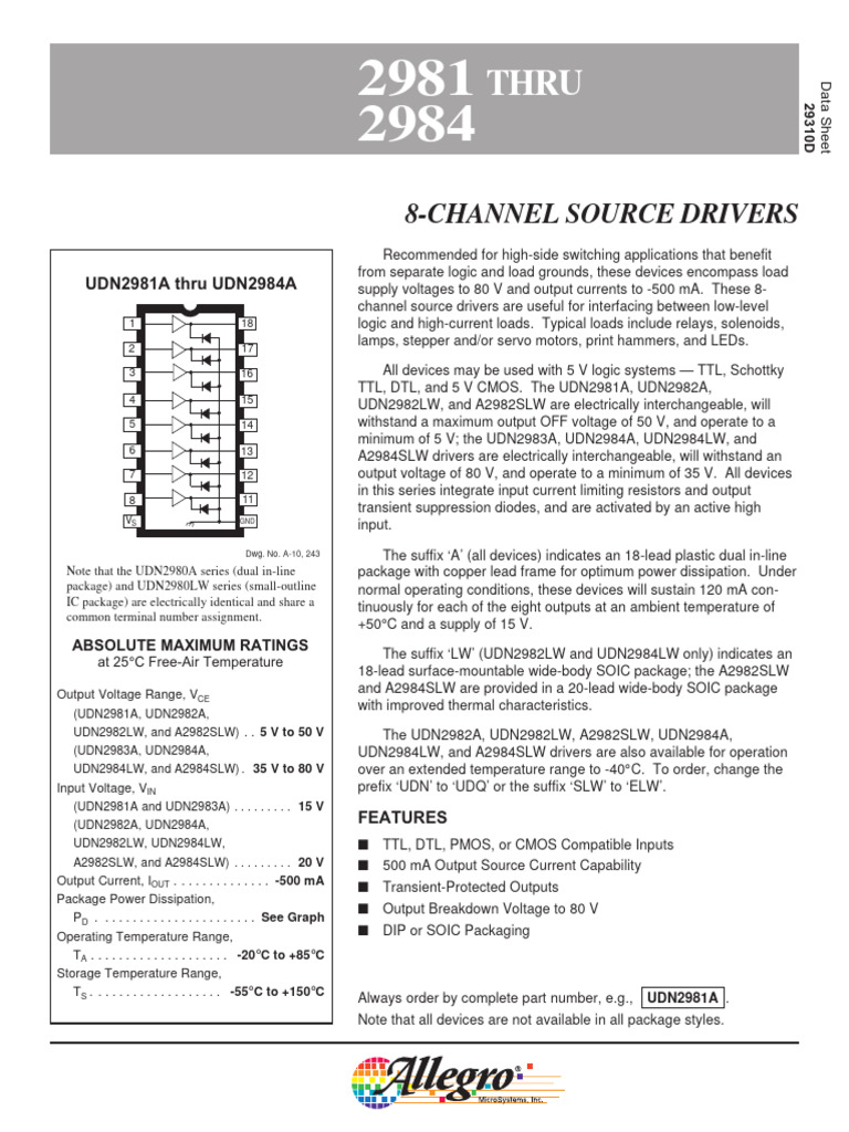 UDN2981A Allegro Elenota - PL | PDF | Electrical Equipment | Electrical ...