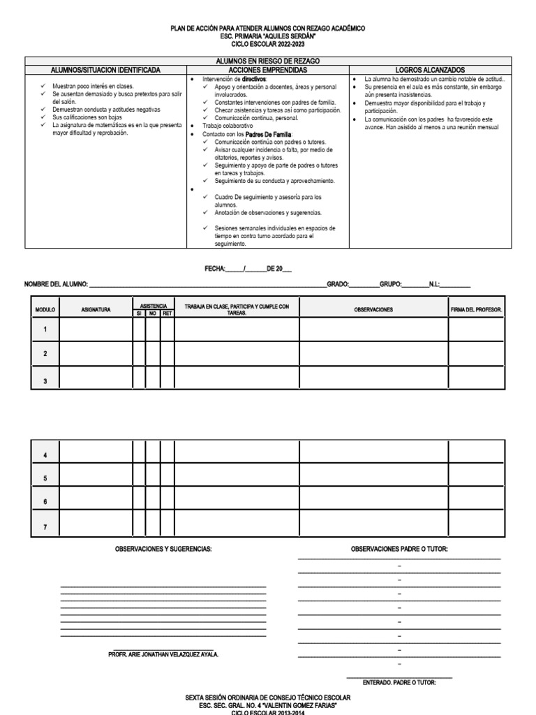 Plan para Alumnos con Rezago Académico | PDF