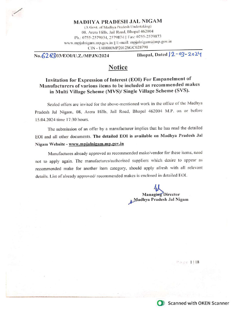 MP Jal Nigam Approved Pip | PDF