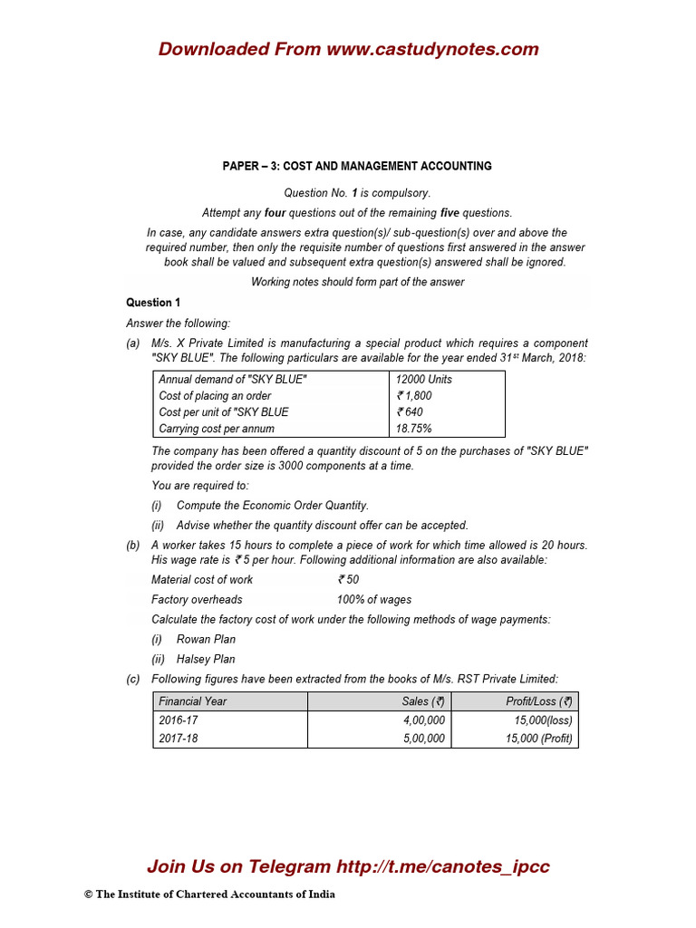 P3 Costing New Suggested CA Inter May 18 | PDF | Inventory | Business Economics