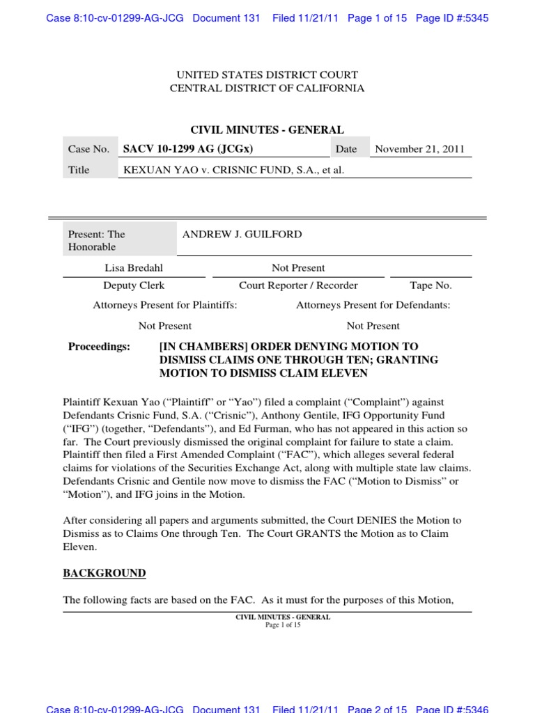 112311-Final Order Denying Defendants' Motion To Dismiss | PDF ...