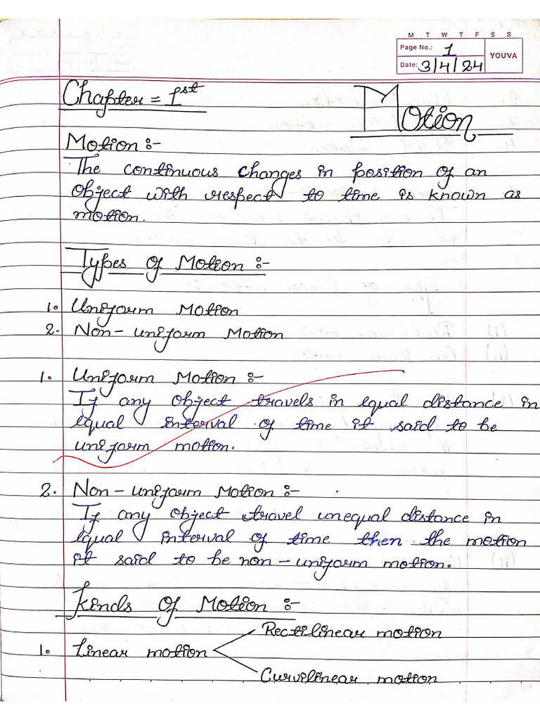 Physics Chapter 1st Motion Class 9th Pdf