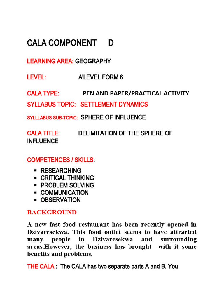 Cala Sphere of Influence Form 6 | PDF | Educational Technology | Learning