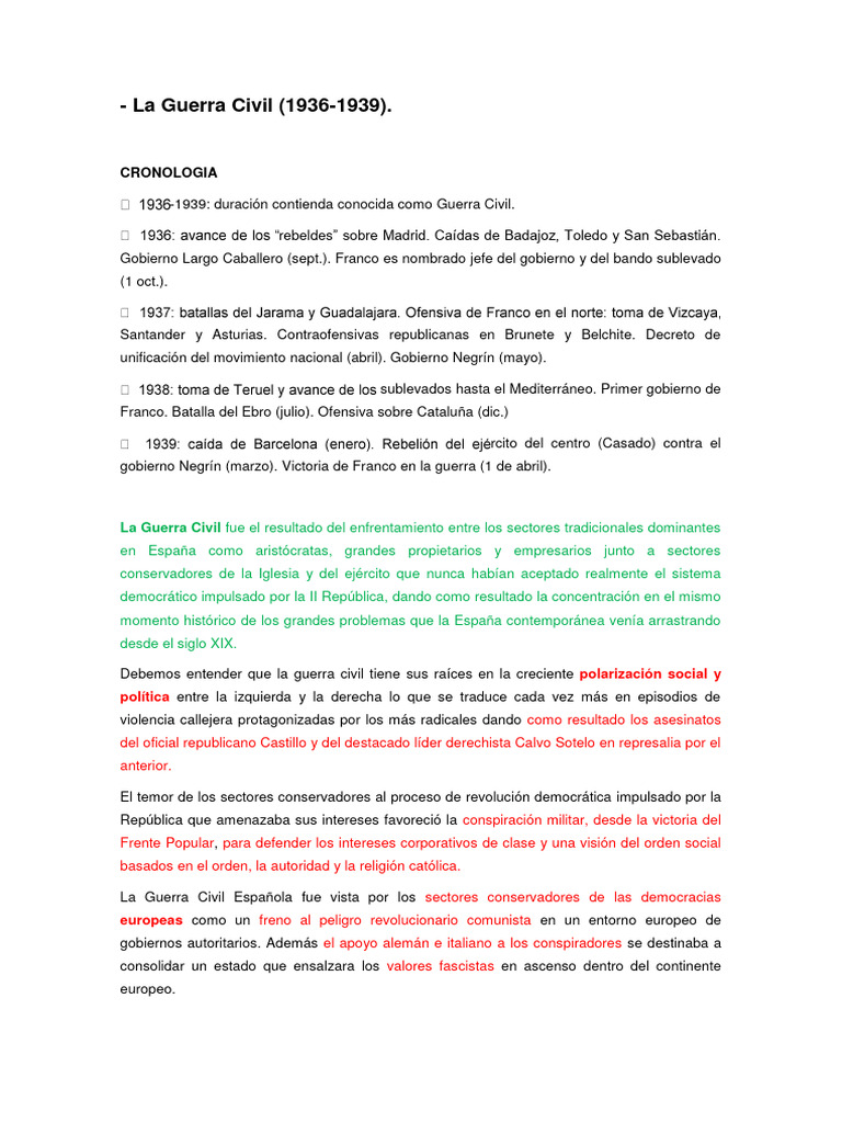Cronología y causas de la Guerra Civil | PDF | guerra civil Española ...
