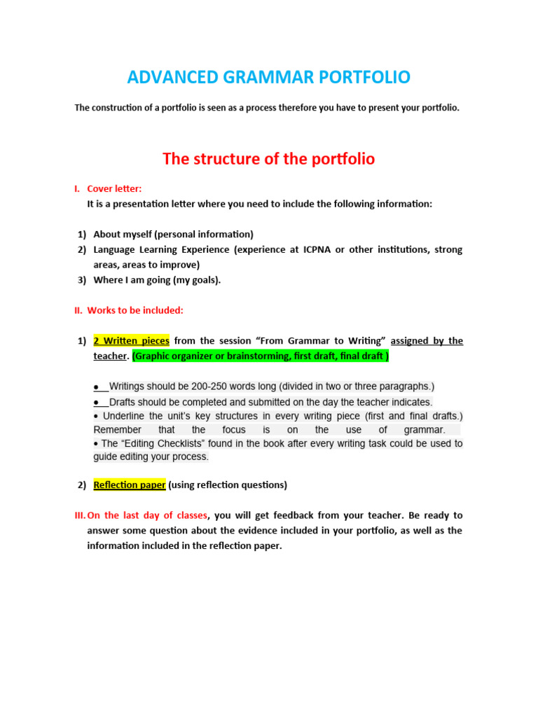 Advanced Grammar Portfolio | PDF