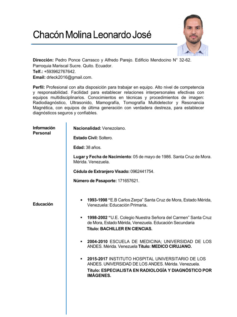 Curriculum Vitae Leonardo Chacon | PDF | Venezuela | Medicina