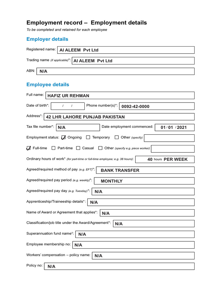 Record of Employee | PDF | Employment | Industrial Relations