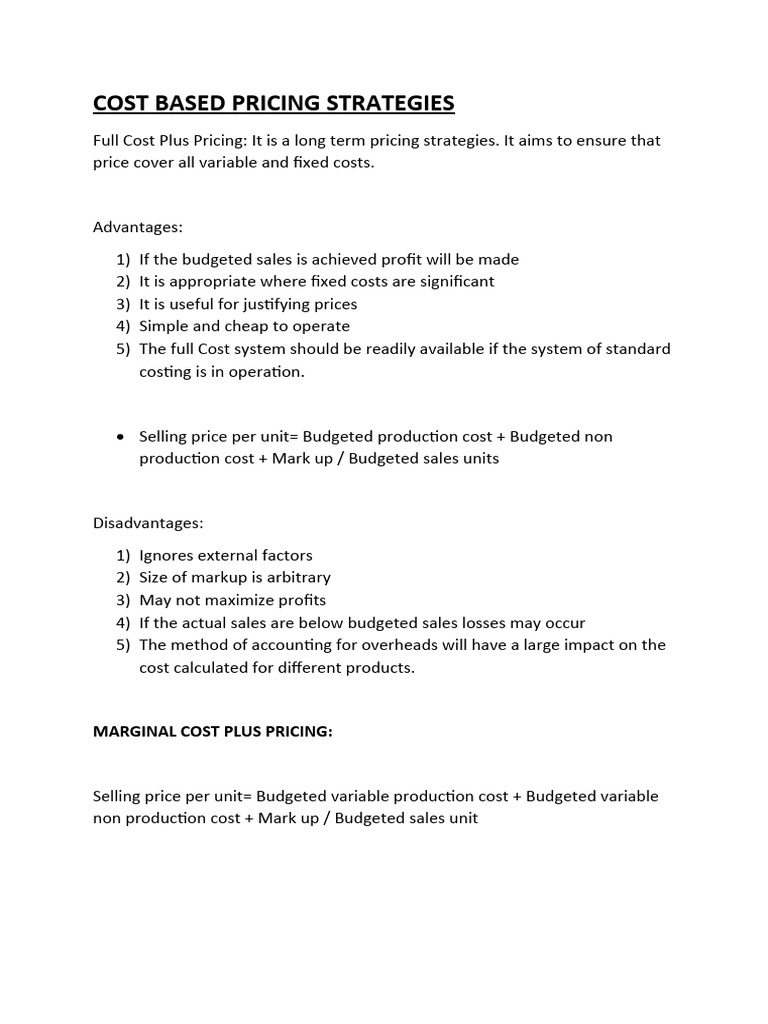 Cost Based Pricing Strategies | PDF | Pricing | Return On Investment Cost Based Pricing Strategies | PDF | Pricing | Return On Investment