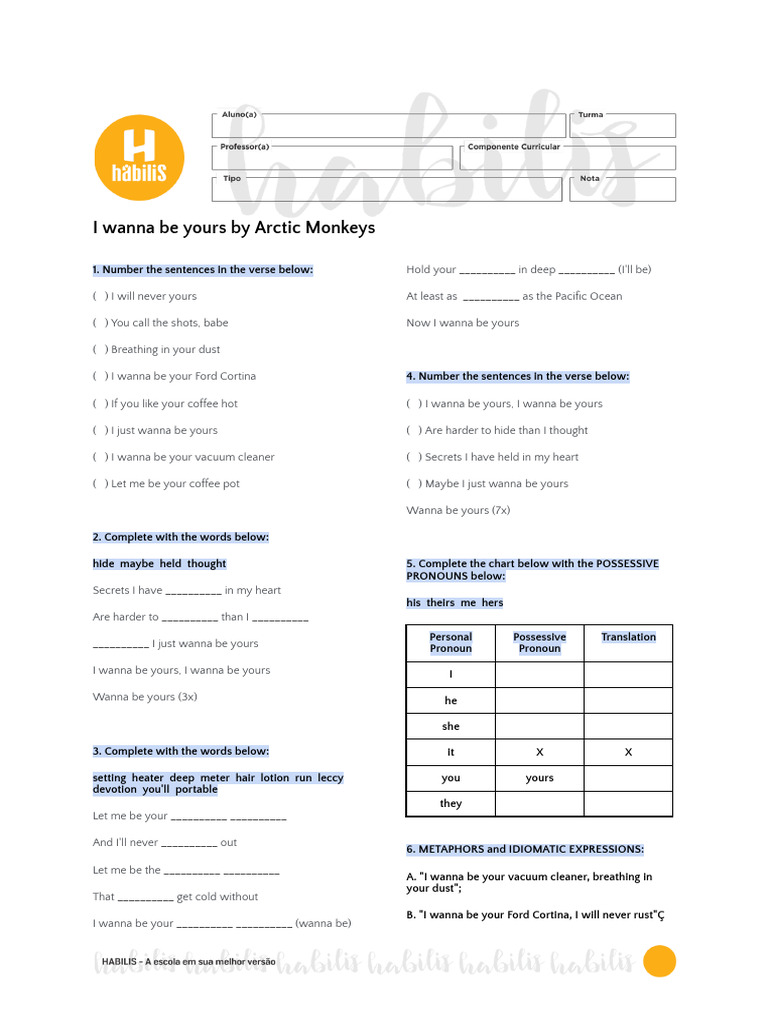 Listening activity - I wanna be yours | Download Free PDF | Language ...