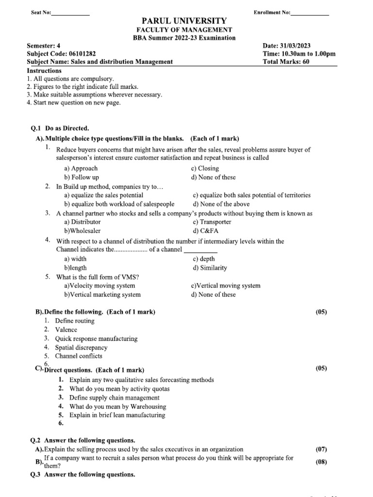 S.D.M Question Paper | PDF