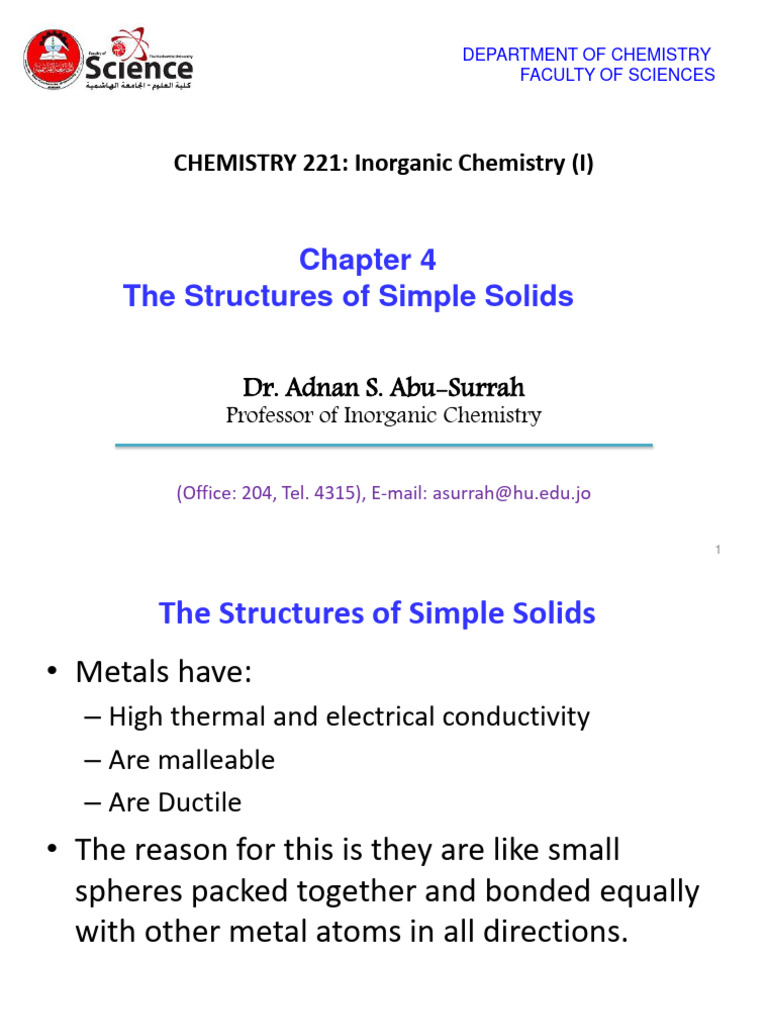Chapter - 4 - Structures - of - Simple - Solids-CHEM - 221 | PDF ...