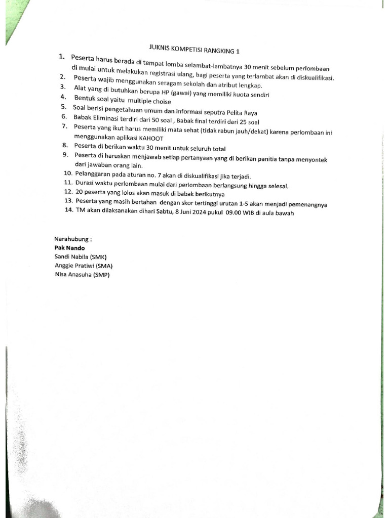 Juknis Lomba Classmeeting | PDF