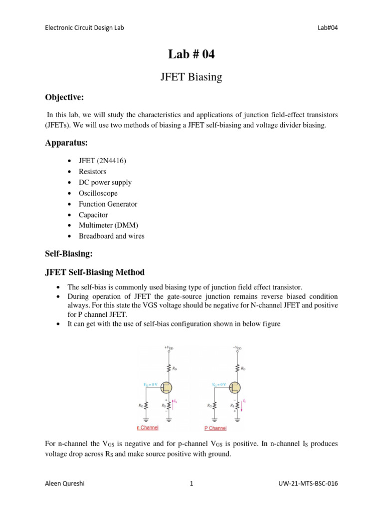 Ecd Lab # 04 | PDF | Field Effect Transistor | Electric Power