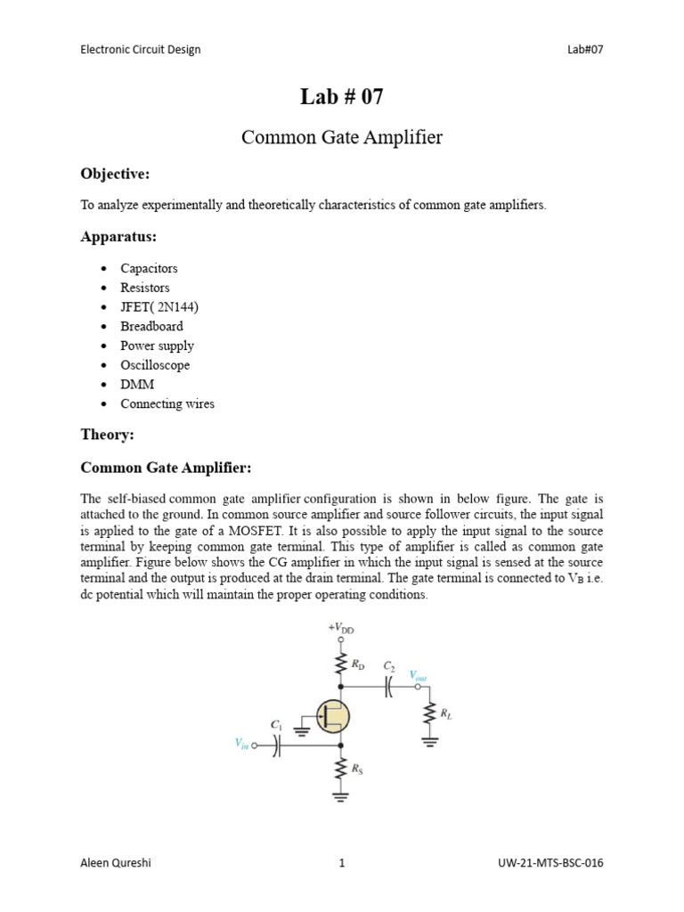 Ecd Lab # 07 | PDF | Field Effect Transistor | Amplifier