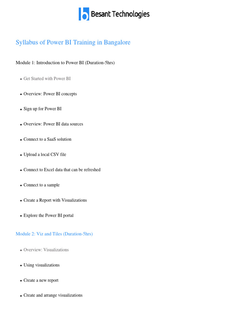 Power BI Training Syllabus in Besant | Download Free PDF | Microsoft ...